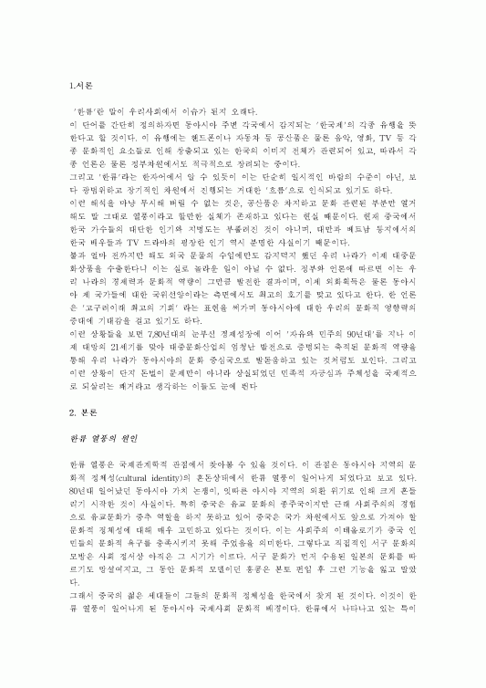 [현대중국사회의 이해] 한류열풍 그 허와 실