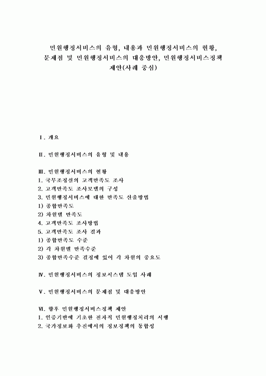 [민원행정서비스]민원행정서비스의 유형, 민원행정서비스의 내용과 민원행정서비스의 현황, 민원행정서비스의 문제점 및 민원행정서비스의 대응방안, 민원행정서비스정책 제안(민원행정서비스 사례 중심)
