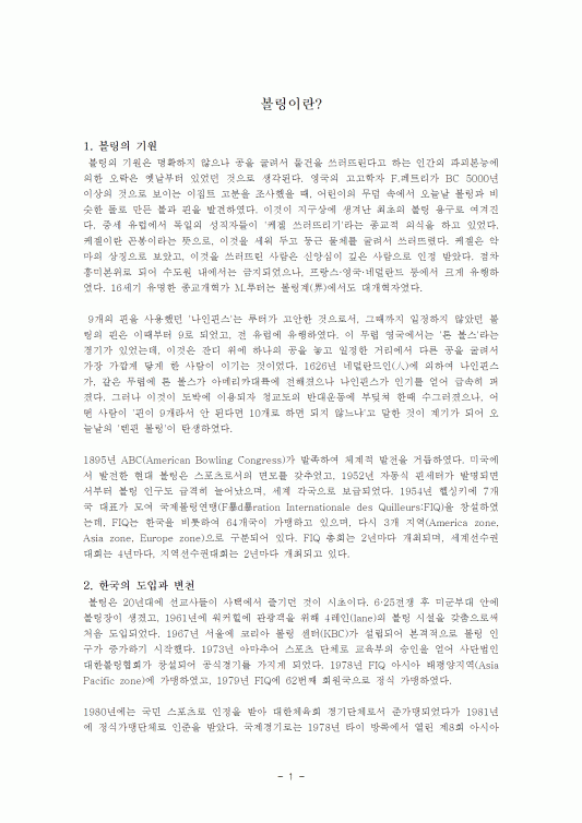 볼링이란? 레포트 자료