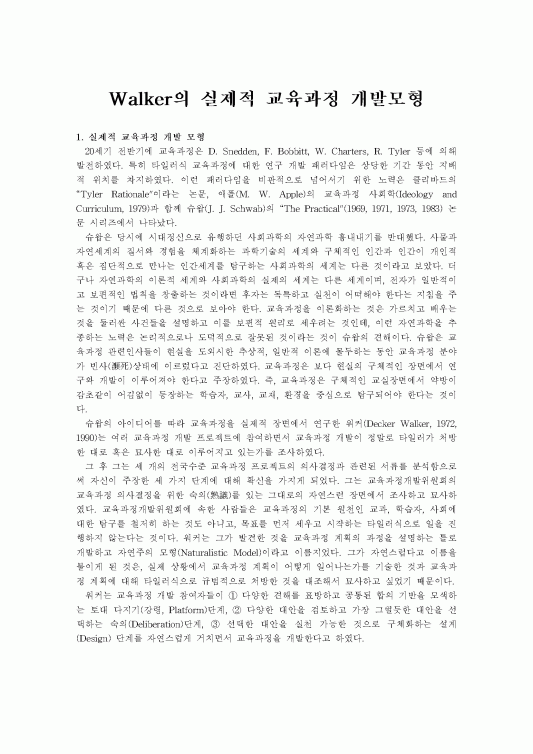 워커의 실제적 교육과정 개발모형