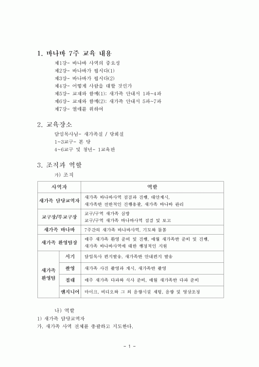 바나바 사역 운영 계획서