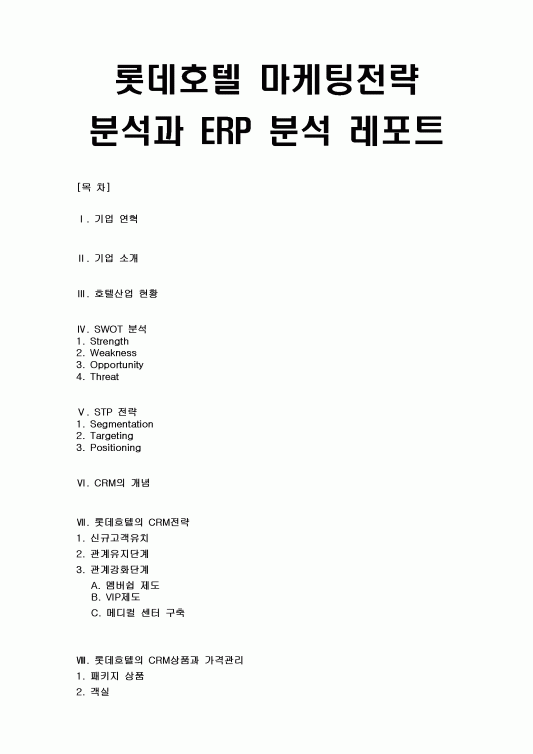 [호텔 분석 레포트] 롯데호텔 마케팅전략 분석과 ERP 분석 레포트 (SWTO, STP모두 포함)