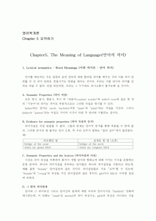 An Introduction to Language Chapter5. The Meaning of Language(언어의 의미)