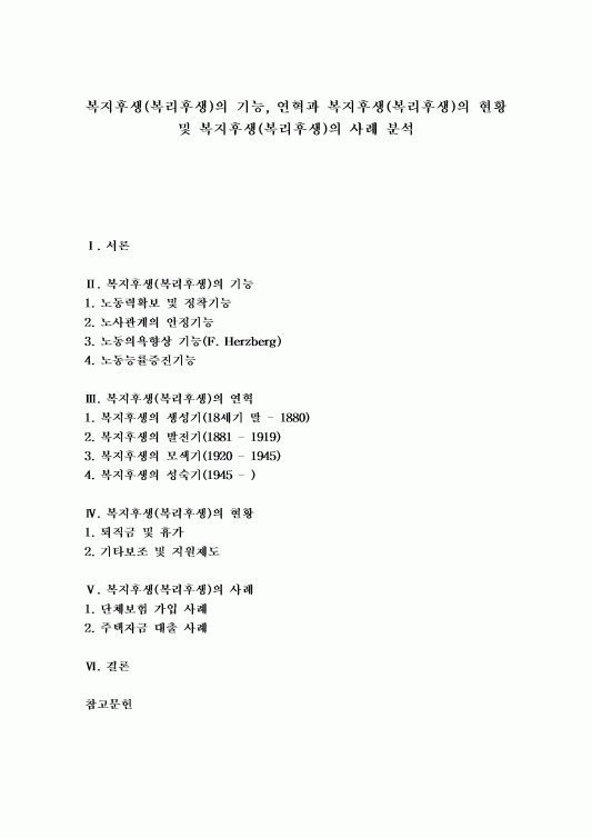 [복지후생][복리후생][복리후생의 현황][복지후생 사례][복리후생 사례][후생복지]복지후생(복리후생)의 기능, 복지후생(복리후생)의 연혁과 복지후생(복리후생)의 현황 및 복지후생(복리후생)의 사례 분석