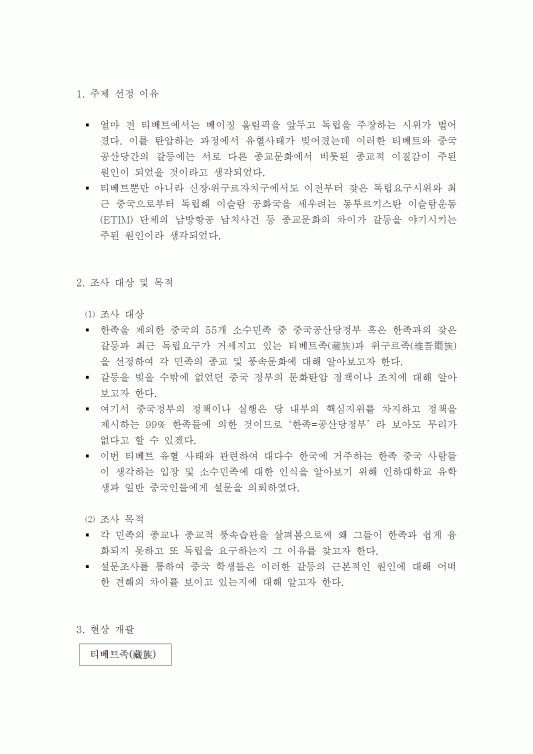종교문화의 이질성이 가져오는 한족과 소수민족의 갈등에 관한 조사
