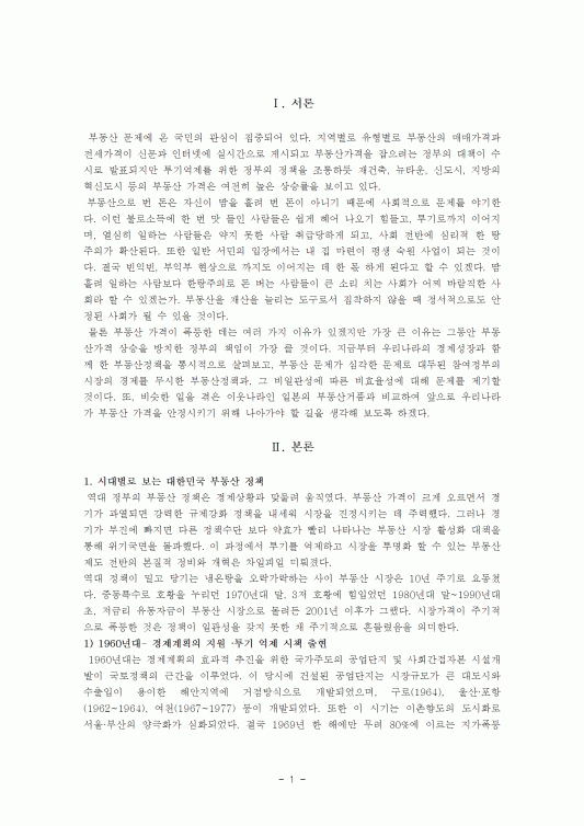 우리나라의 부동산정책분석 및 일본과의 비교