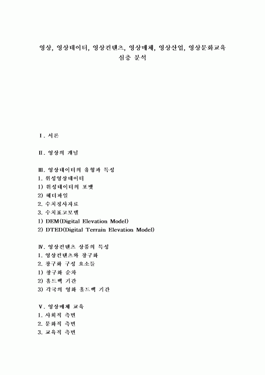 영상, 영상데이터, 영상컨텐츠, 영상매체, 영상산업, 영상문화교육 심층 분석