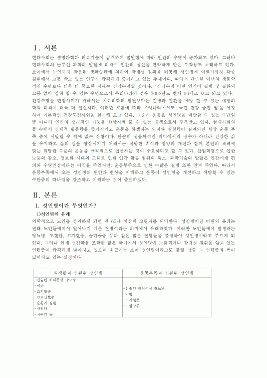 운동과 성인병 - 운동의 효과, 운동의 영향, 운동과 질병