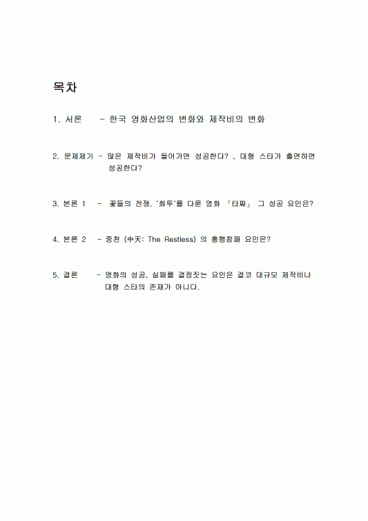 성공영화의 성공요인과 실패영화의 실패요인 분석