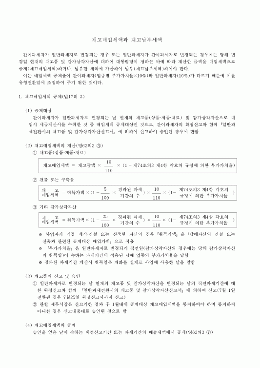 재고매입세액과 재고납부세액