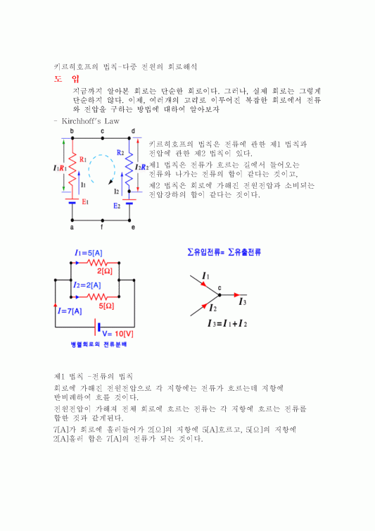 키르히호프의 법칙-다중 전원의 회로해석 KVL,KCL