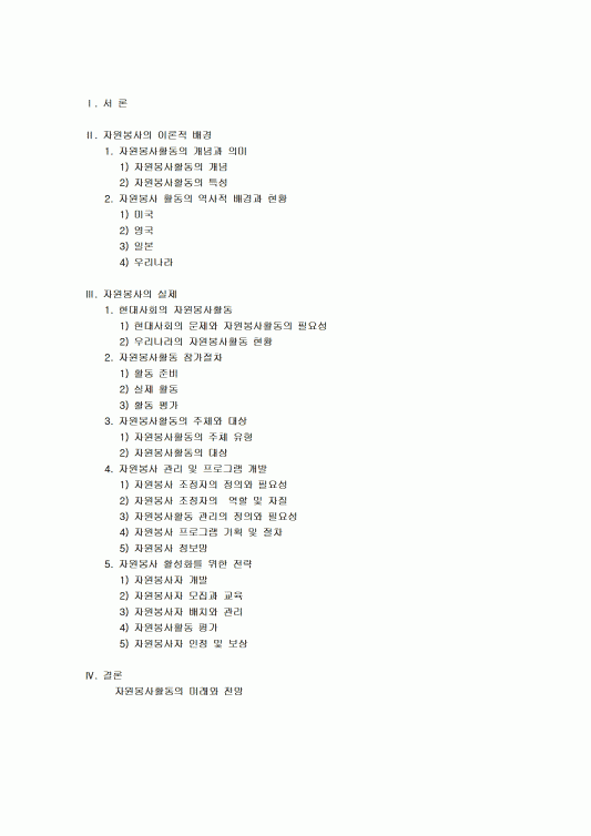 자원봉사에 관한 보고서-배경,현황,활성화전략