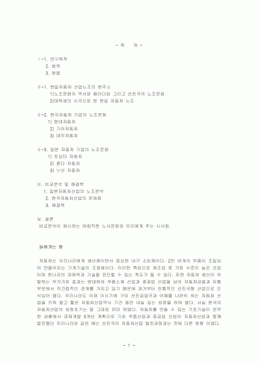 한국과 일본의 자동차 산업 노조의 비교 분석