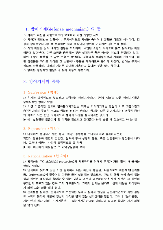 방어기제의 종류 (21가지)