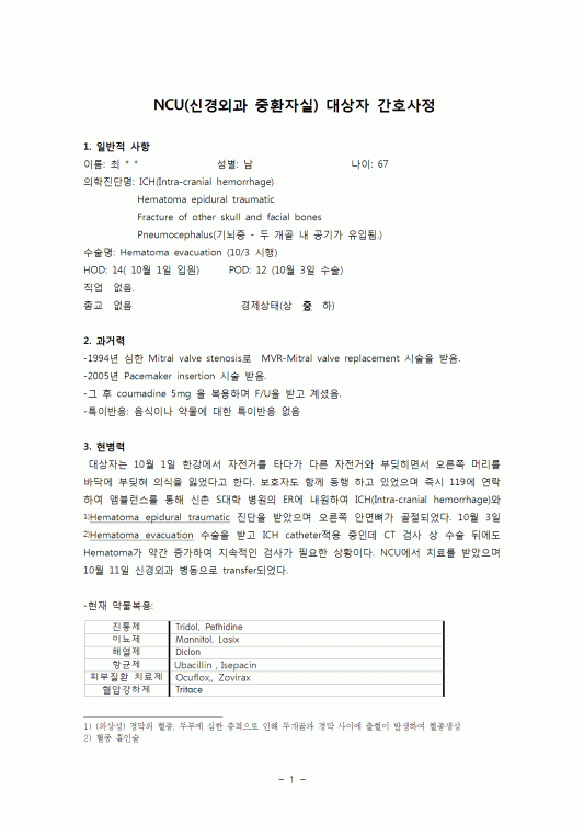 NCU(신경외과 중환자실) 실습 리포트