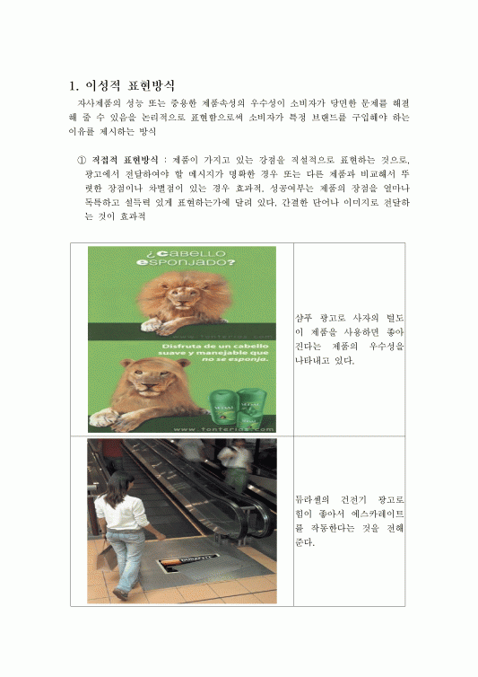 크리에이티브 표현방식의 유형과 각 유형에 대한 광고 사례들