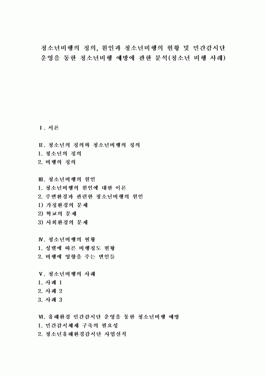 [청소년비행][비행청소년][청소년범죄][청소년문제][비행][청소년일탈][청소년문화]청소년비행의 정의, 청소년비행의 원인, 청소년비행의 현황, 민간감시단 운영을 통한 청소년비행 예방 분석(청소년 비행 사례)