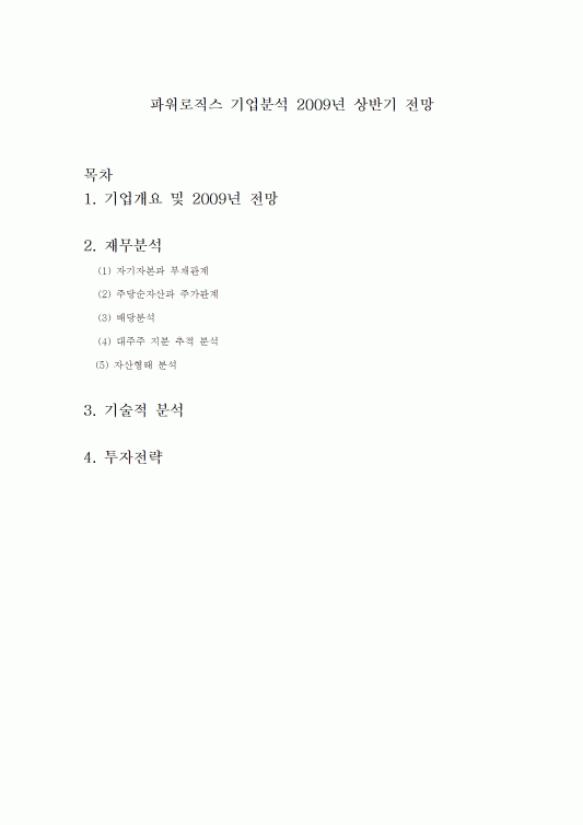 파워로직스 2009년 상반기 전망 및 전략