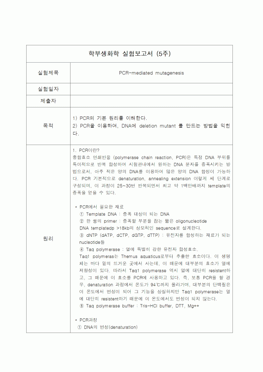 [생화학 실험] PCR-mediated mutagenesis