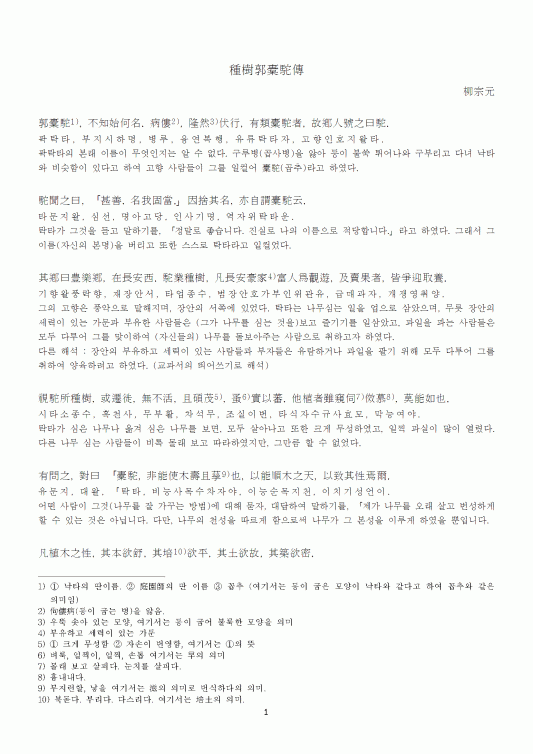 유종원의 종수곽탁타전