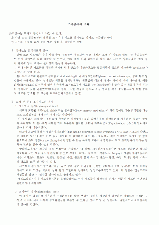 조직검사의 종류 & 조직검체의 절취