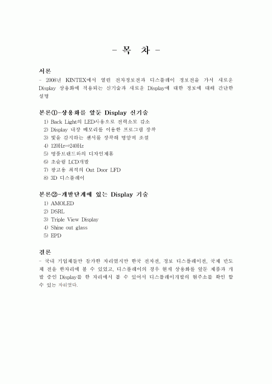 현재 디스플레이 개발에 대한 보고서