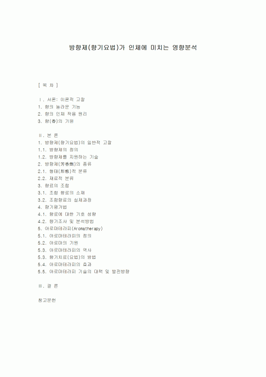 방향제(향기요법)가 인체에 미치는 영향분석