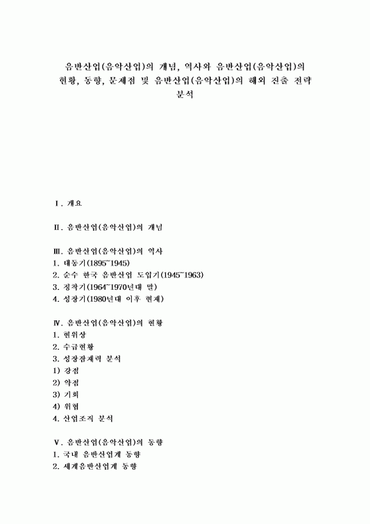[음반산업][음악산업]음반산업(음악산업)의 개념, 음반산업(음악산업)의 역사, 음반산업(음악산업)의 현황, 음반산업(음악산업)의 동향, 음반산업(음악산업)의 문제점, 음반산업(음악산업)의 해외 진출 전략 분석