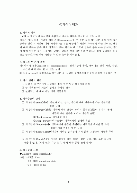의식상태 레포트 자료