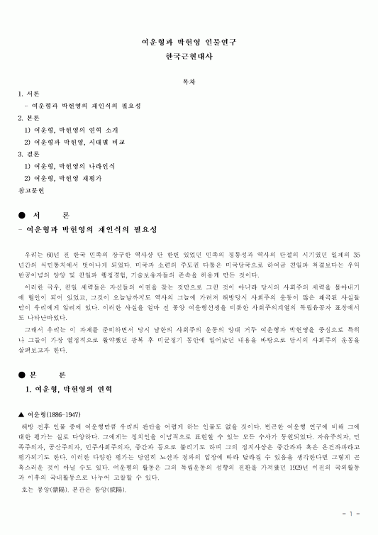 여운형과 박헌영 인물연구