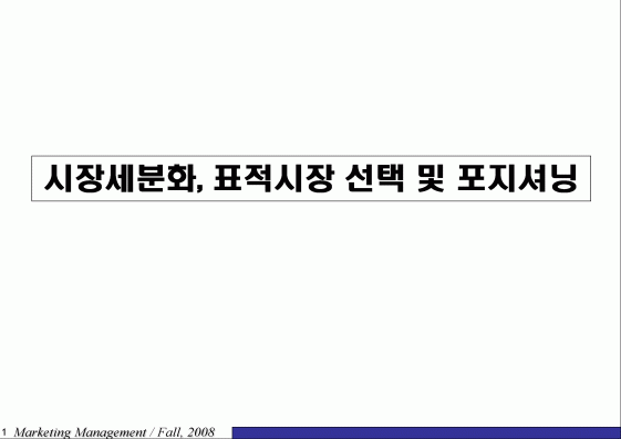시장세분화, 표적시장 선택 및 포지셔닝에 대해서