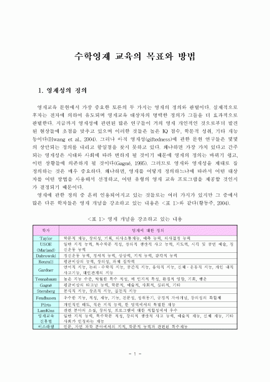 수학영재 교육의 목표와 방법
