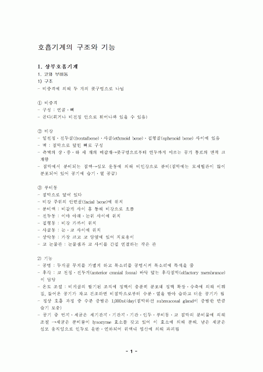 호흡기계 구조와 기능 상부호흡기계