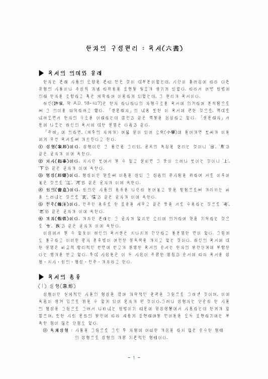 한자의 구성원리[육서(六書)]