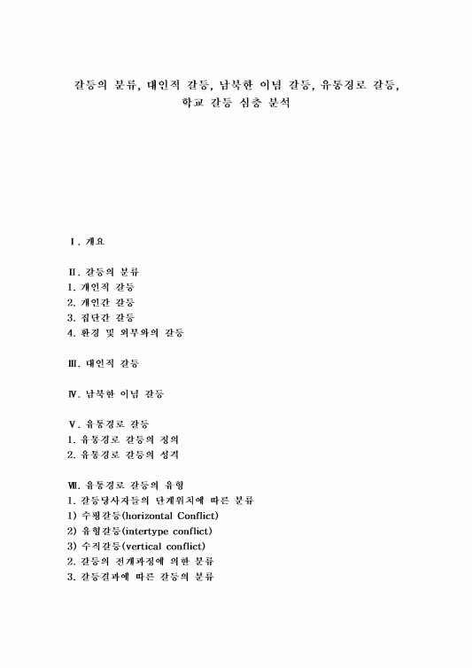 [갈등][갈등의 분류][대인적 갈등][남북한 이념 갈등][유통경로 갈등][학교 갈등]갈등의 분류, 대인적 갈등, 남북한 이념 갈등, 유통경로 갈등, 학교 갈등(대인적 갈등, 남북한 이념 갈등, 유통경로 갈등, 학교갈등)