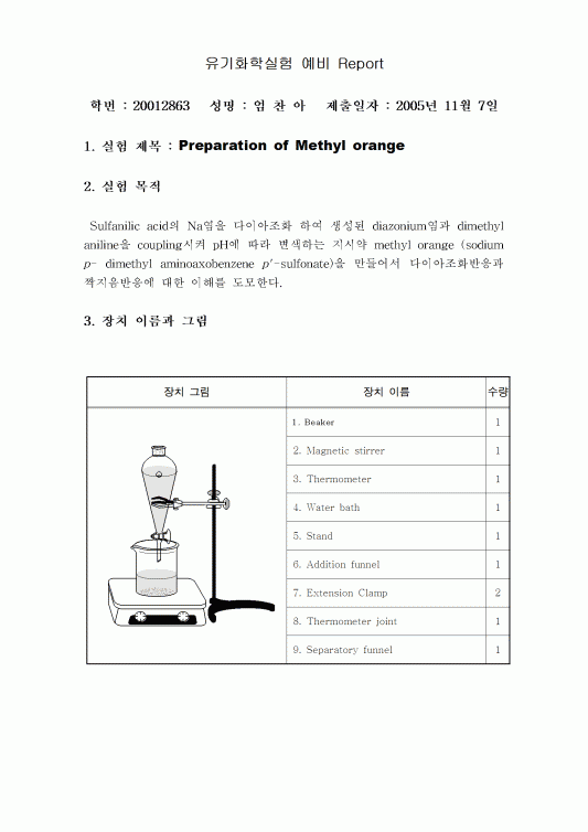 메틸오렌지 예비레포트
