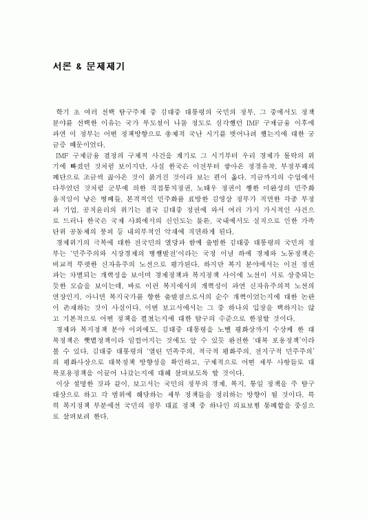 김대중 정부 정책에 대한 탐구