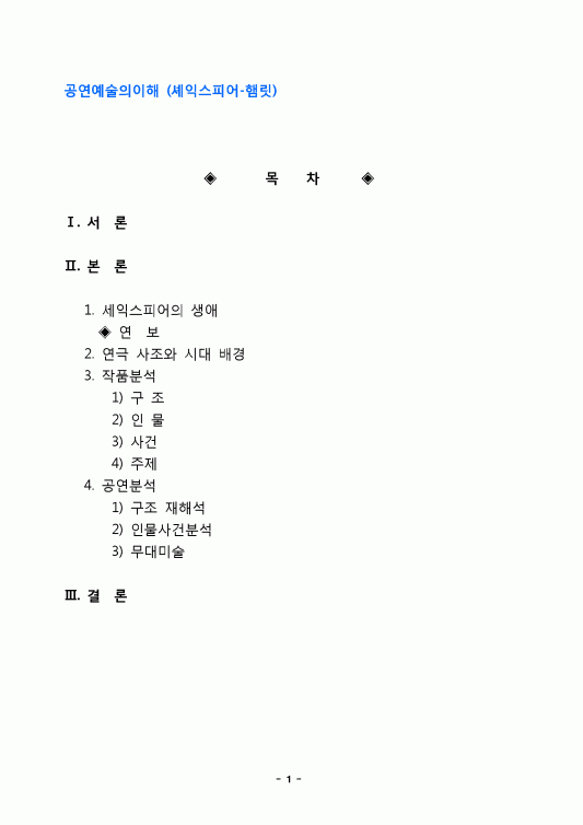 [공연예술의이해]셰익스피어 <햄릿>