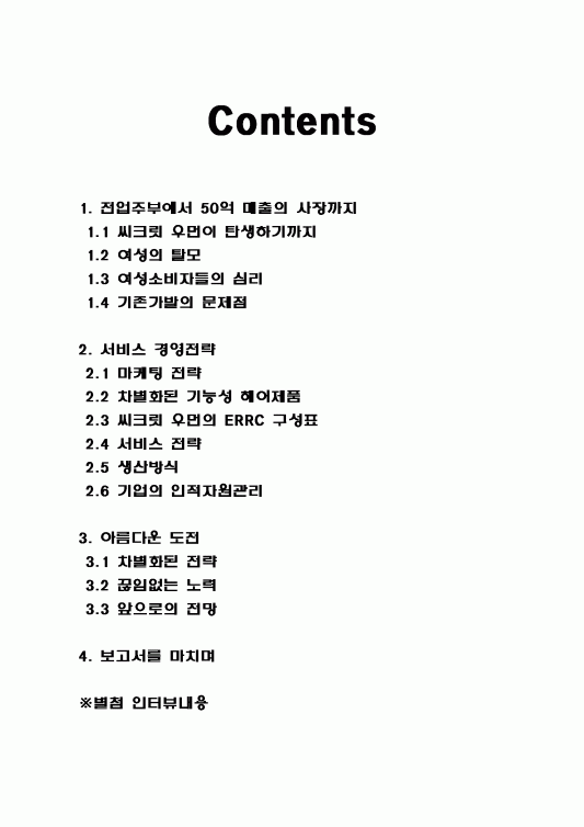 [서비스품질경영] 신시장개척사례 (씨크릿우먼 여성가발업체)