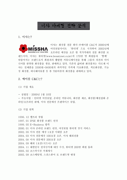 미샤 마케팅 전략 분석