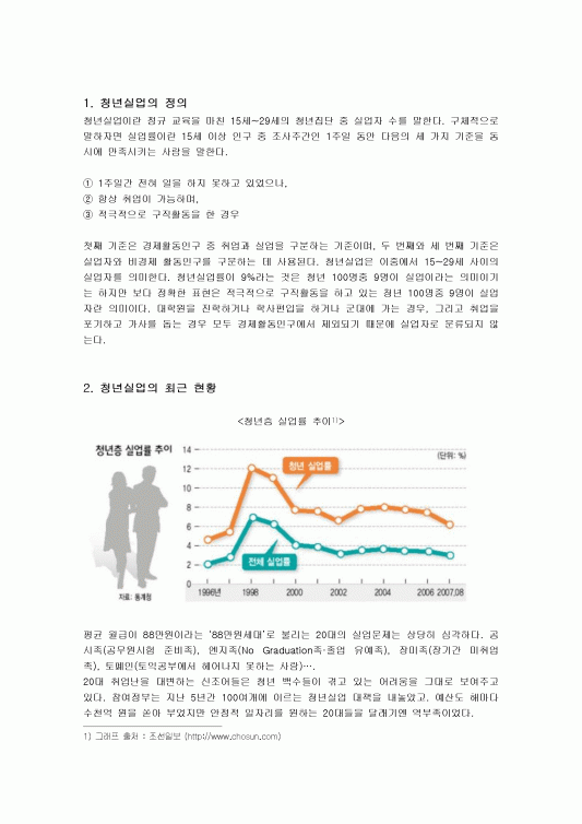 청년실업의 최근 현황 및 주요 원인과 대응방안