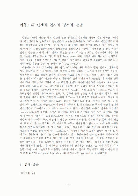 아동기의 신체적 인지적 정서적 발달yu. 신체발달, 인지발달, 정서발달