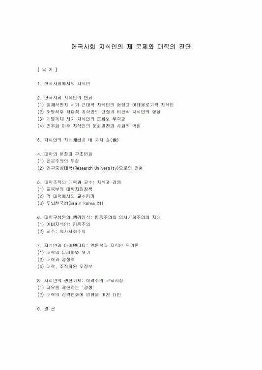 [대학교육]한국사회 지식인의 제 문제와 대학의 진단