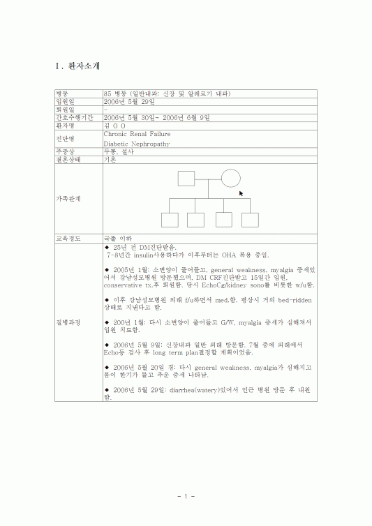 만성 신부전, 당뇨병성 신증 환자 간호