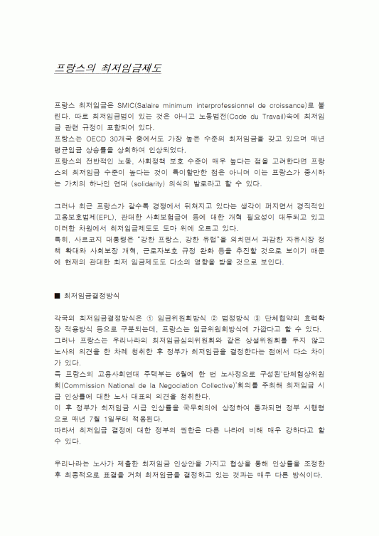 프랑스의 최저임금제도
