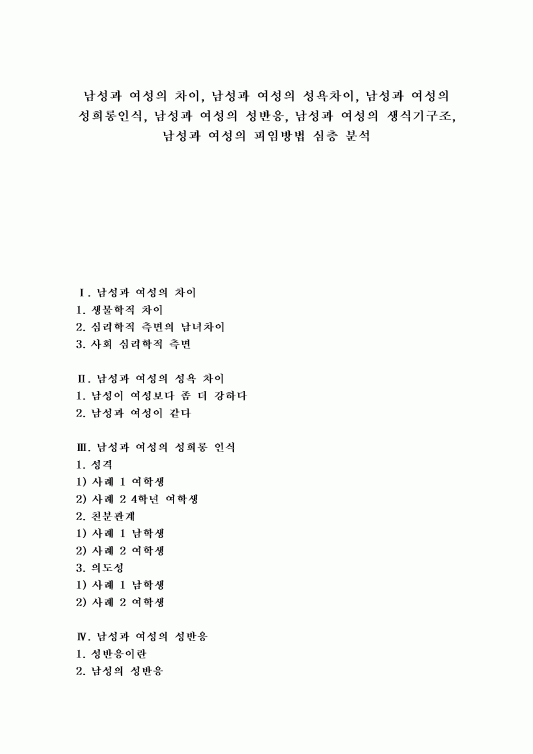[남성과 여성][남성][여성][성][성반응][성욕]남성과 여성의 차이, 남성과 여성의 성욕차이, 남성과 여성의 성희롱인식, 남성과 여성의 성반응, 남성과 여성의 생식기구조, 남성과 여성의 피임방법 분석