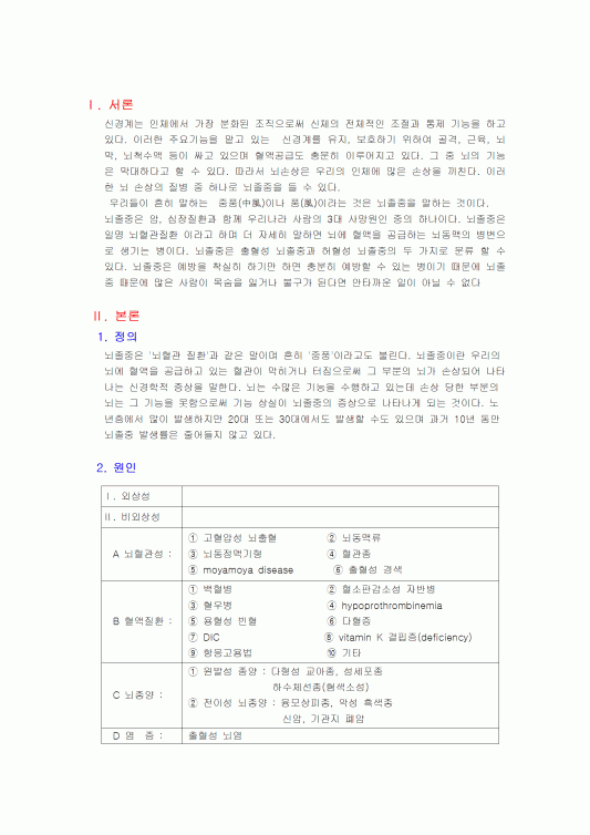 뇌졸증 환자의 간호