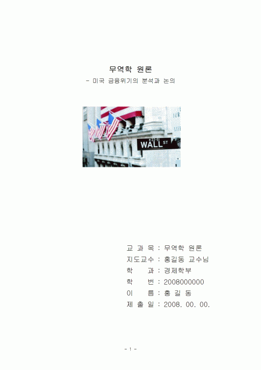 미국 금융위기에 대한 분석과 논의