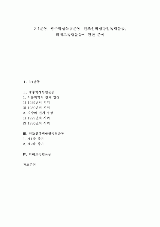 [3 1운동][광주학생독립운동][광주학생운동][광주학생항일운동][전조선학생항일독립운동][티베트독립운동][독립운동][항일운동]3 1운동, 광주학생독립운동, 전조선학생항일독립운동, 티베트독립운동 분석