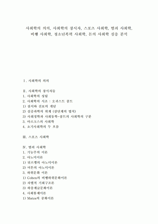 [사회학][스포츠 사회학][범죄 사회학][비행 사회학][청소년폭력 사회학][돈의 사회학]사회학의 의의, 사회학의 창시자, 스포츠 사회학, 범죄 사회학, 비행 사회학, 청소년폭력 사회학, 돈의 사회학 분석